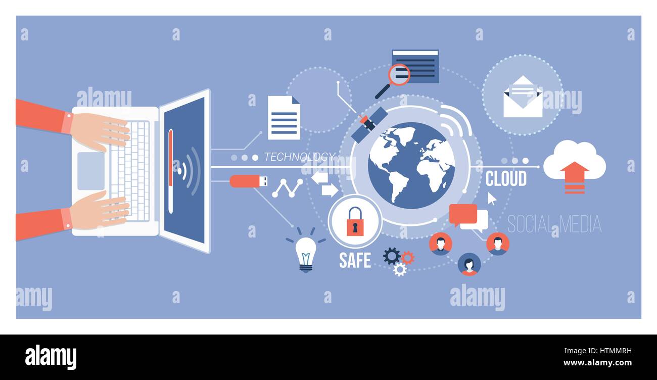 Computer, global networks and social media concept: user connecting to ...