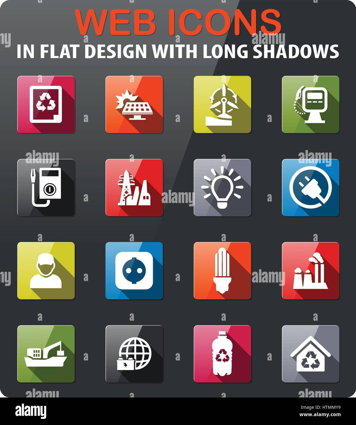 alternative energy icons set in flat design with long shadow Stock ...