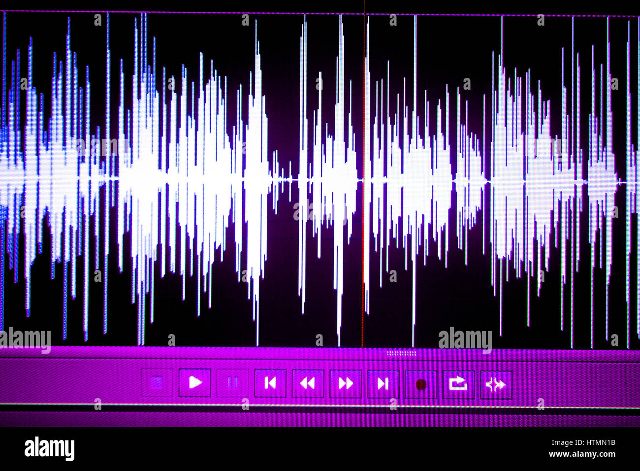 Sound recording studio audio wave on computer screen in professional ...