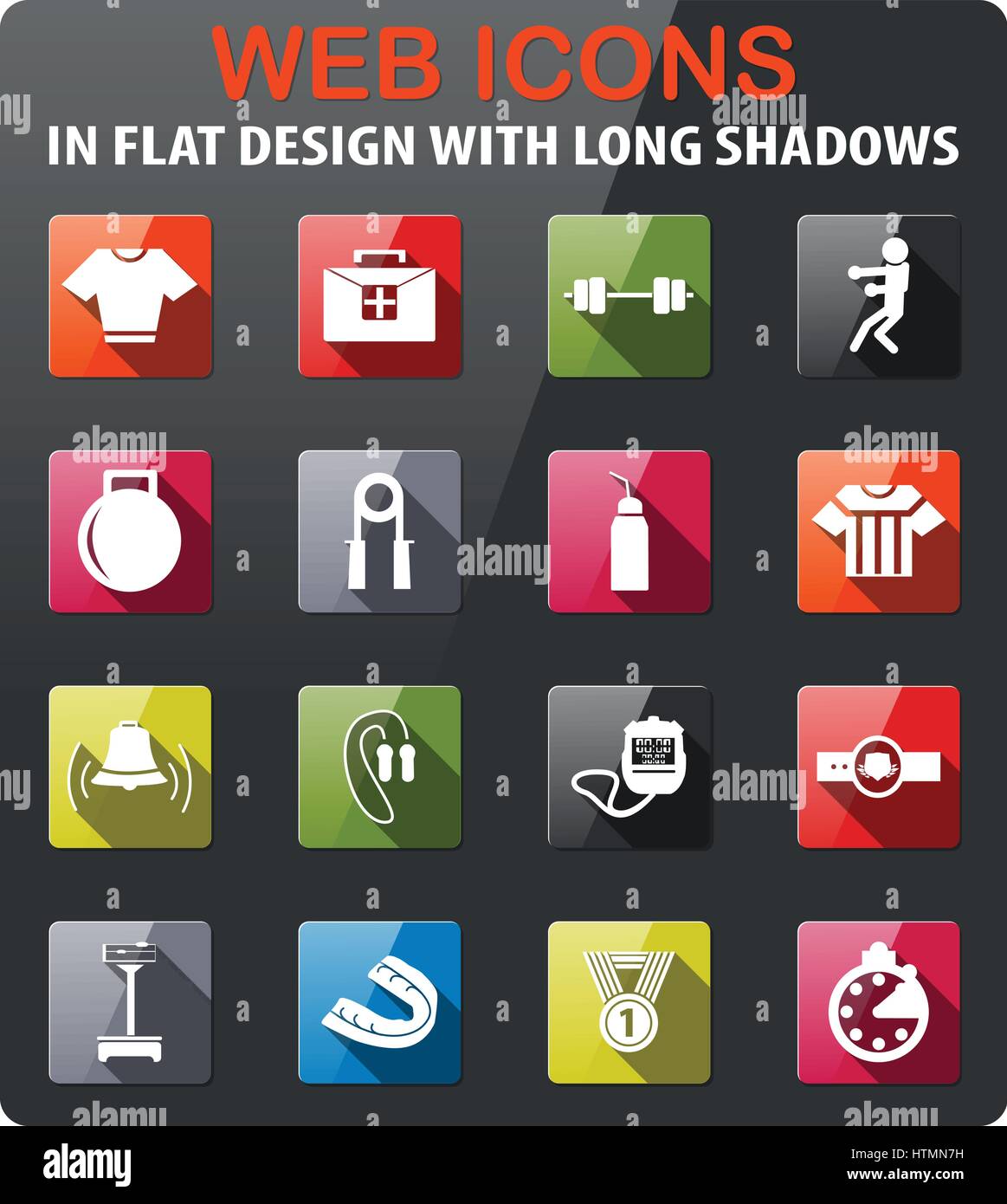 boxing icons set in flat design with long shadow Stock Vector Image ...