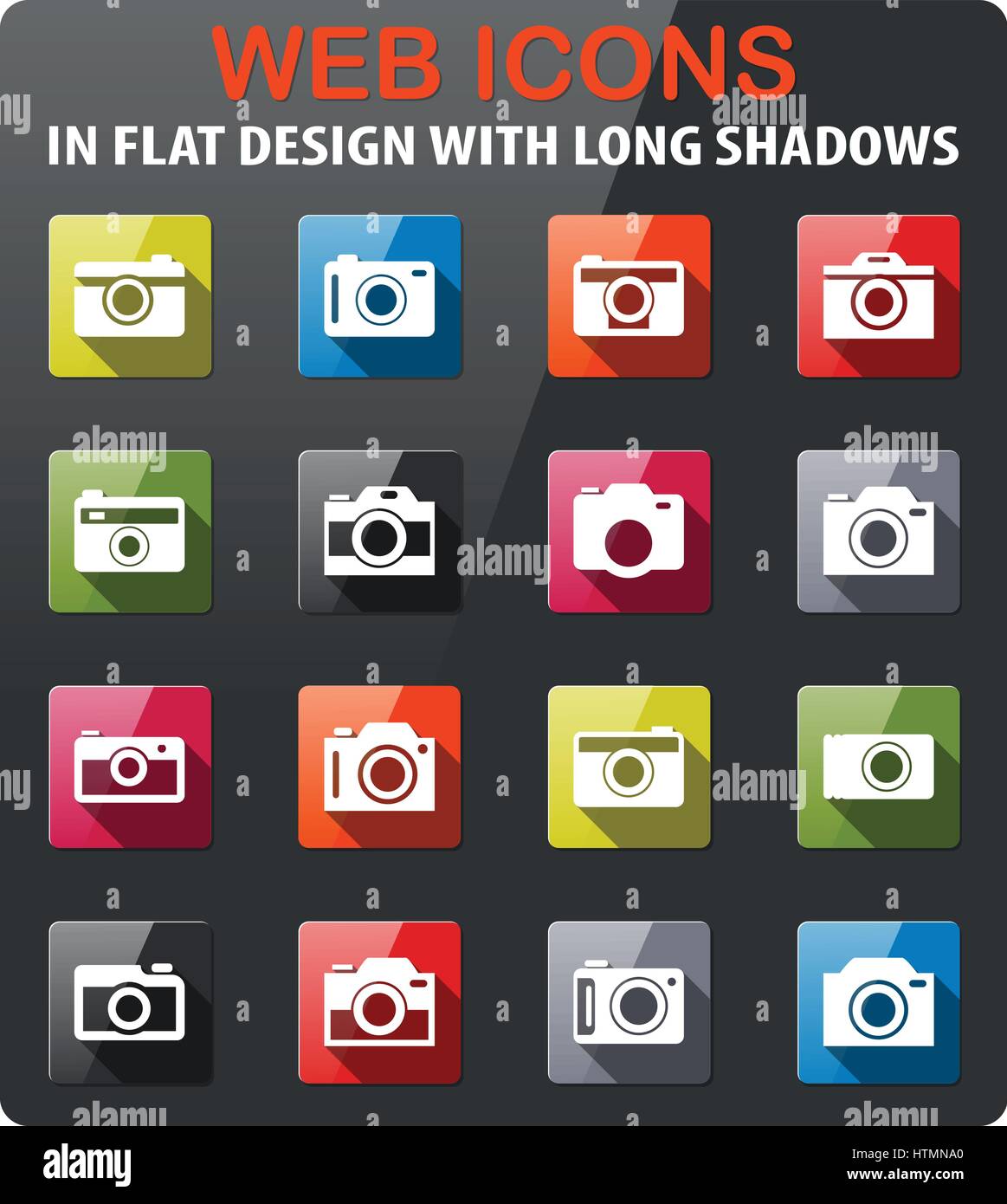 camera icons set in flat design with long shadow Stock Vector Image ...