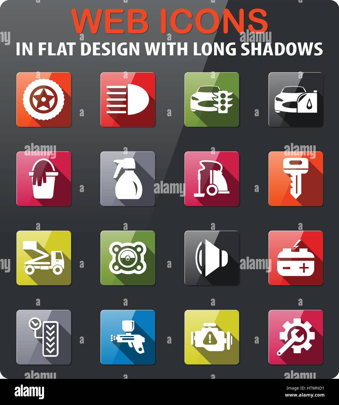 car shop icons set in flat design with long shadow Stock Vector Image ...