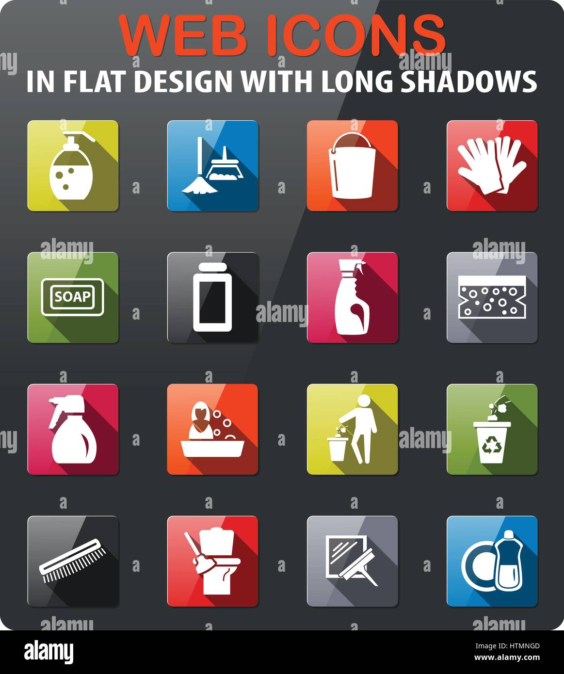 cleaning company icons set in flat design with long shadow Stock Vector ...