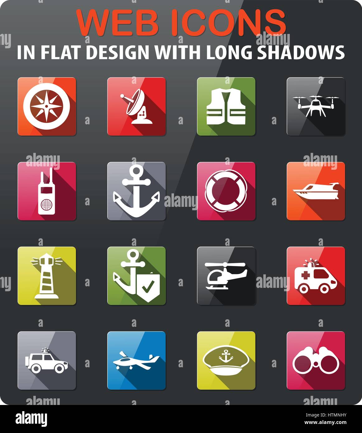 coast guard icons set in flat design with long shadow Stock Vector ...