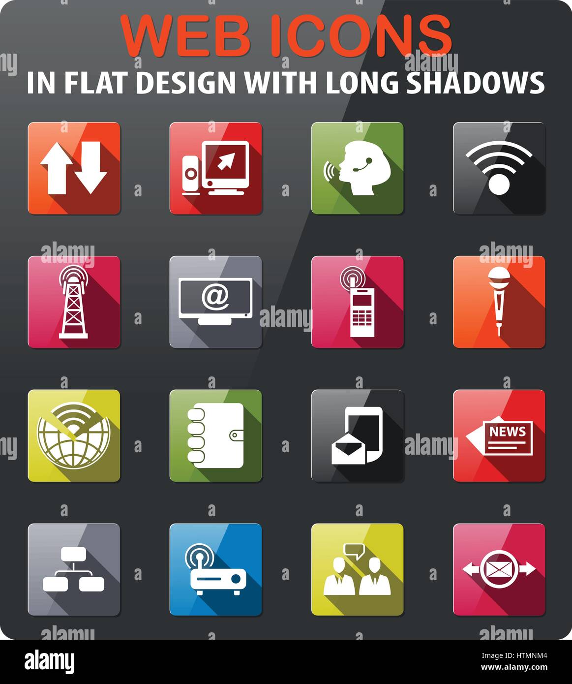 communication icons set in flat design with long shadow Stock Vector ...