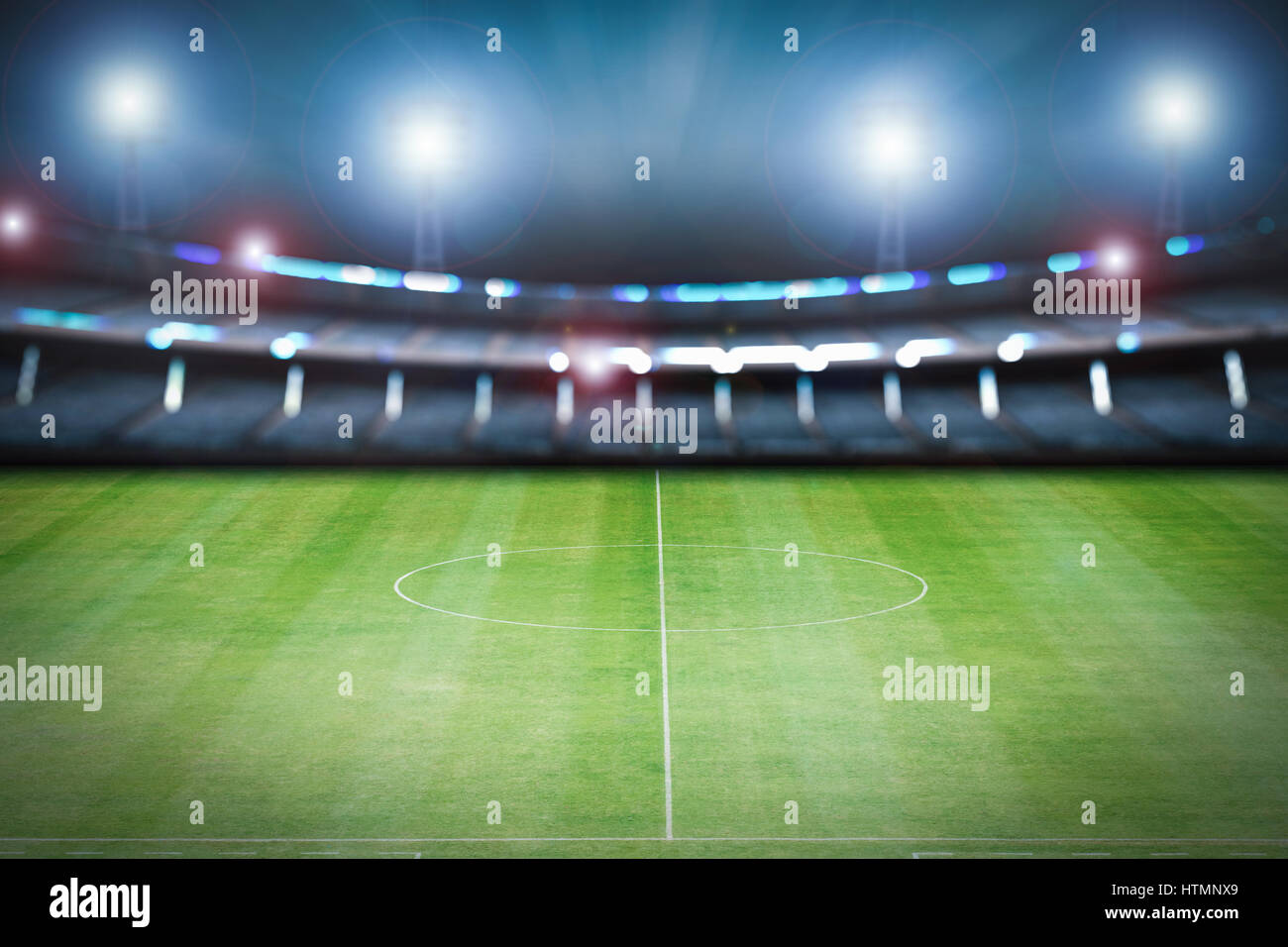 3d rendering empty stadium with soccer field Stock Photo - Alamy