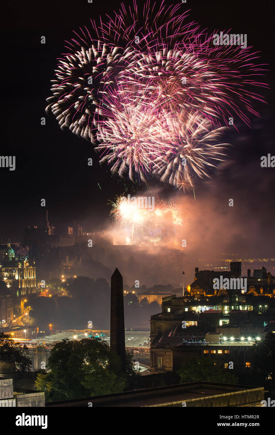 Edinburgh Cityscape with fireworks over The Castle Stock Photo - Alamy