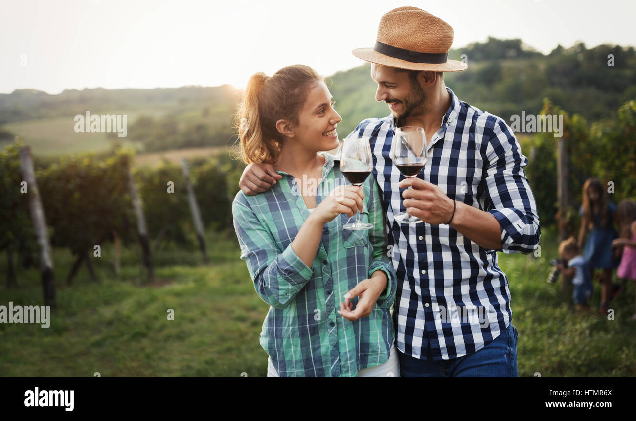 People sampling and tasting wines in winegrowers vineyard Stock Photo ...