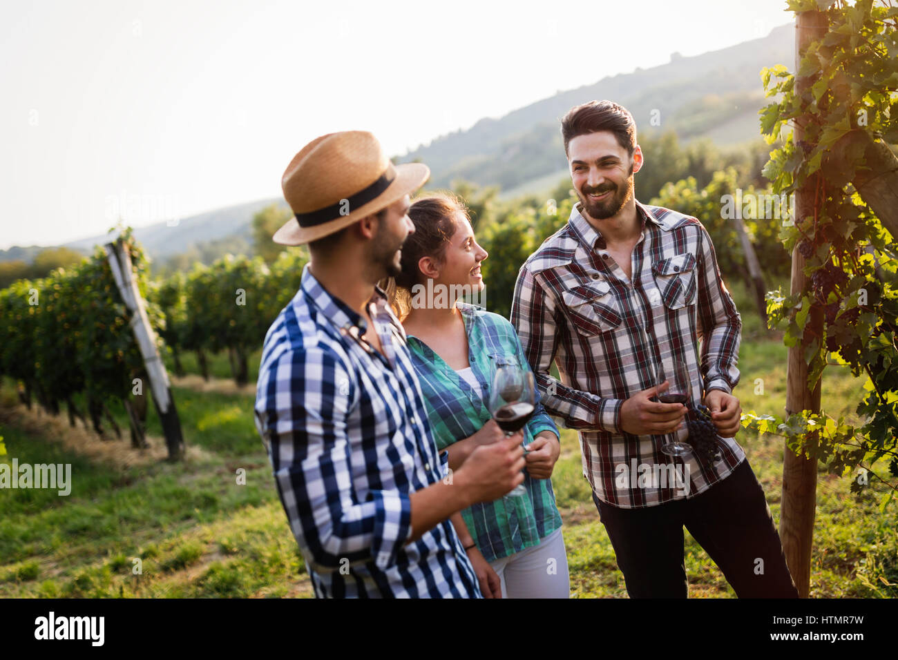 People sampling and tasting wines in winegrowers vineyard Stock Photo ...