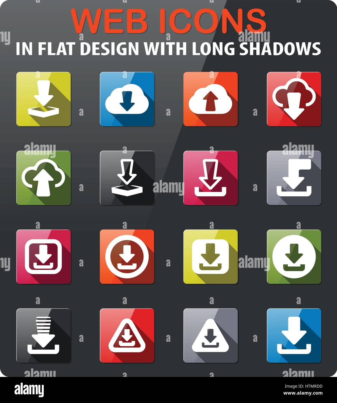 download icons set in flat design with long shadow Stock Vector Image ...