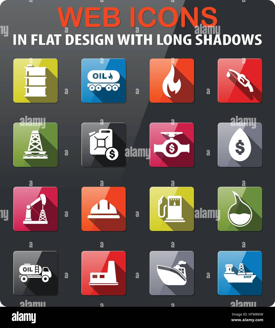 extraction of oil icons set in flat design with long shadow Stock ...