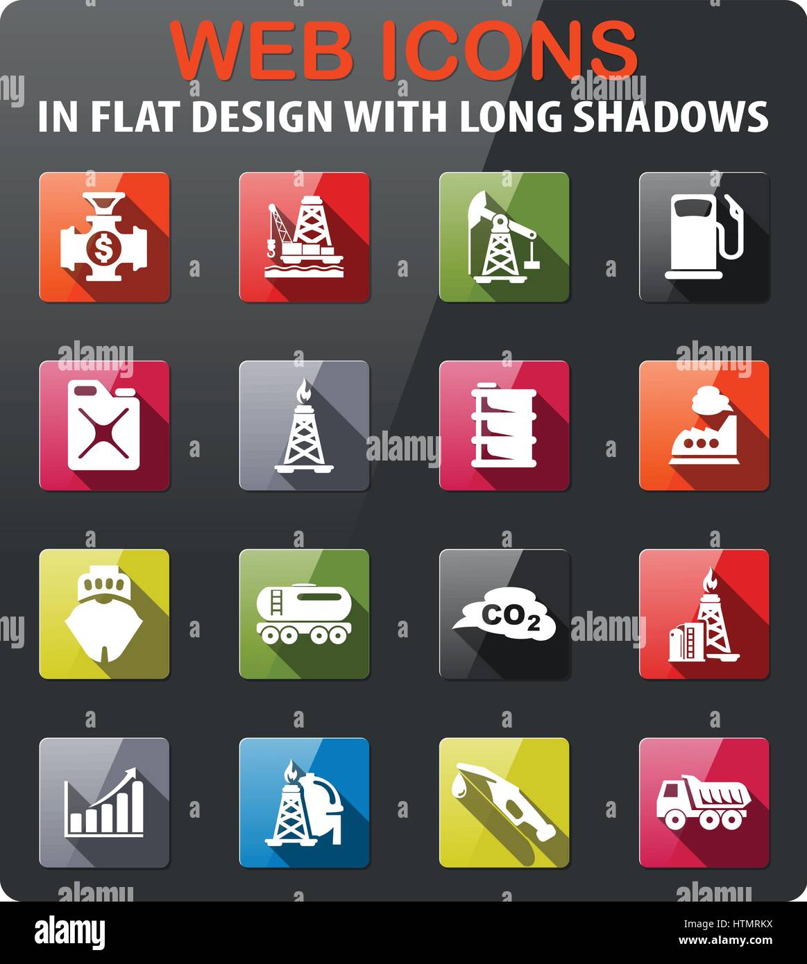 extraction of oil icons set in flat design with long shadow Stock ...