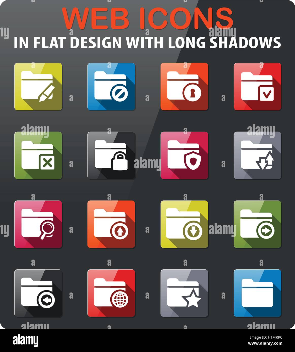 folder icons set in flat design with long shadow Stock Vector Image ...