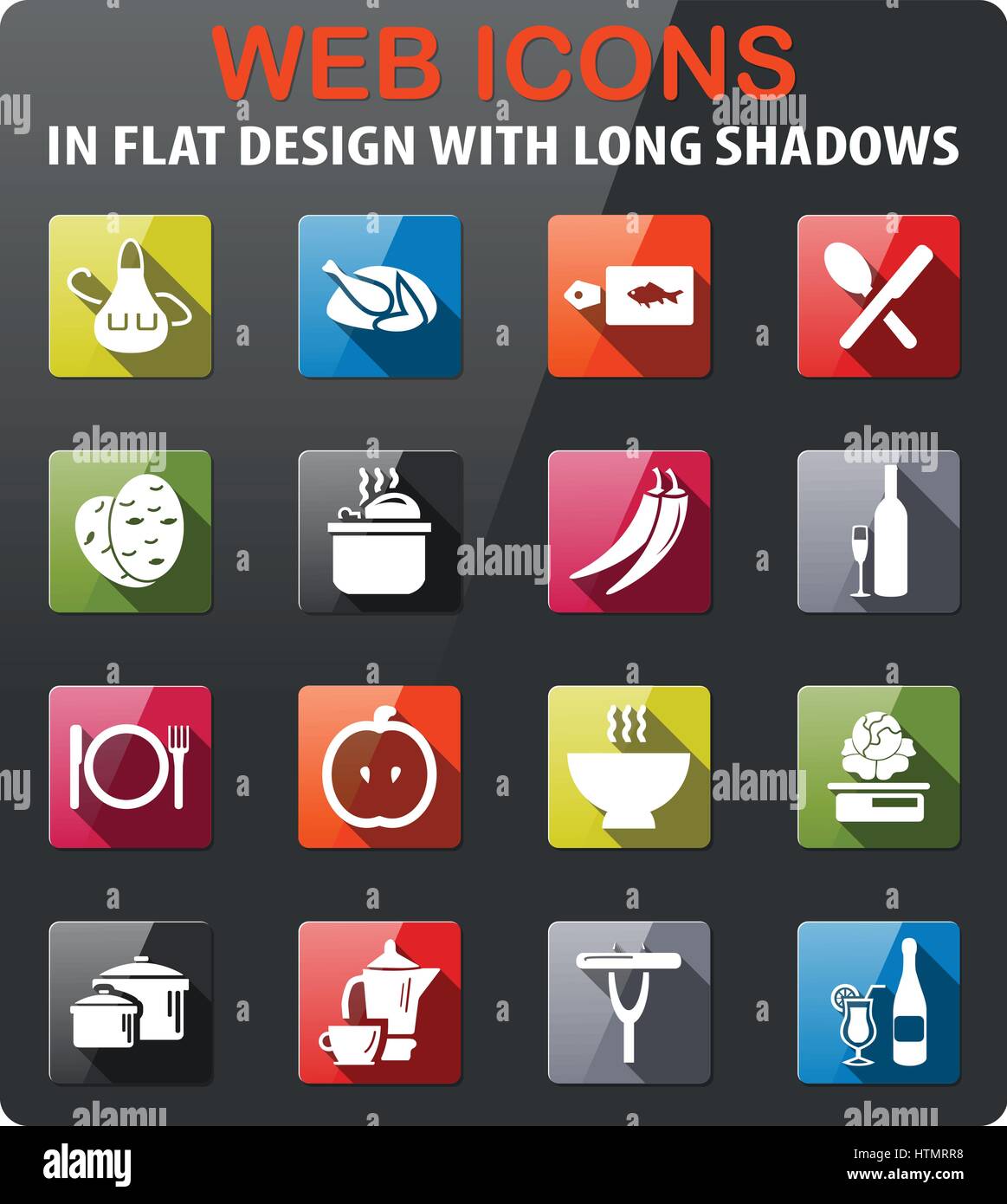 food and kitchen icons set in flat design with long shadow Stock Vector ...