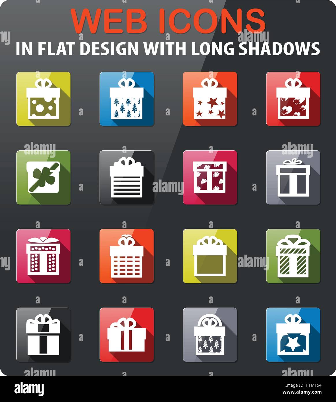 gifts icons set in flat design with long shadow Stock Vector Image ...