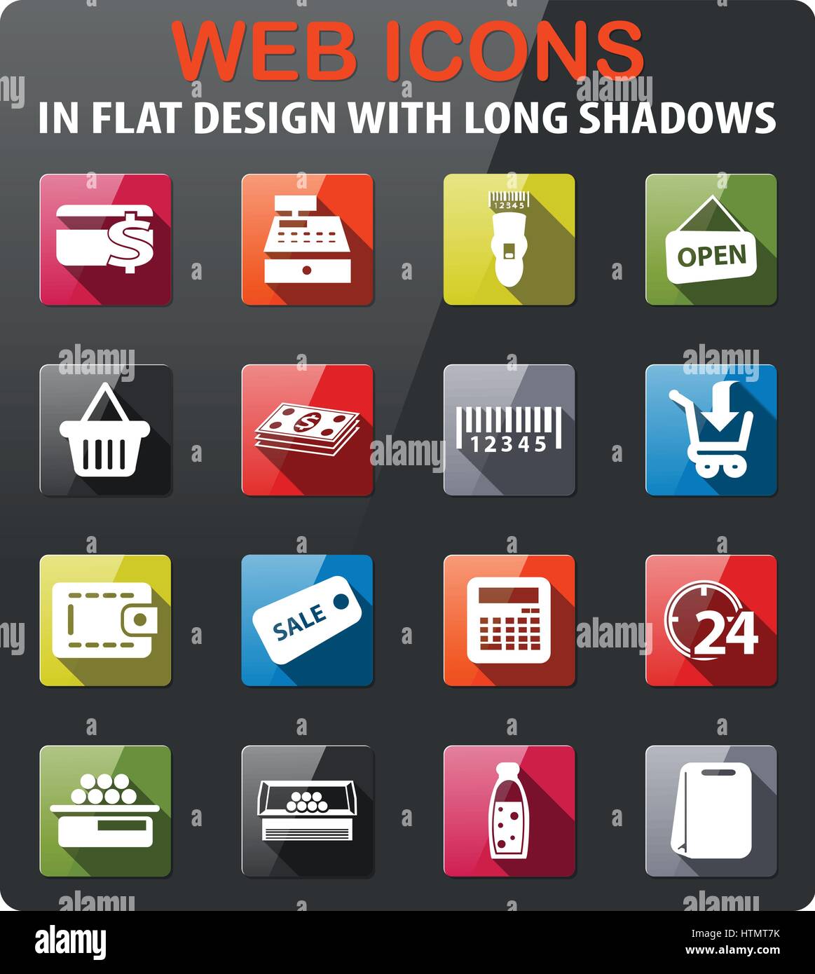 grocery store icons set in flat design with long shadow Stock Vector ...