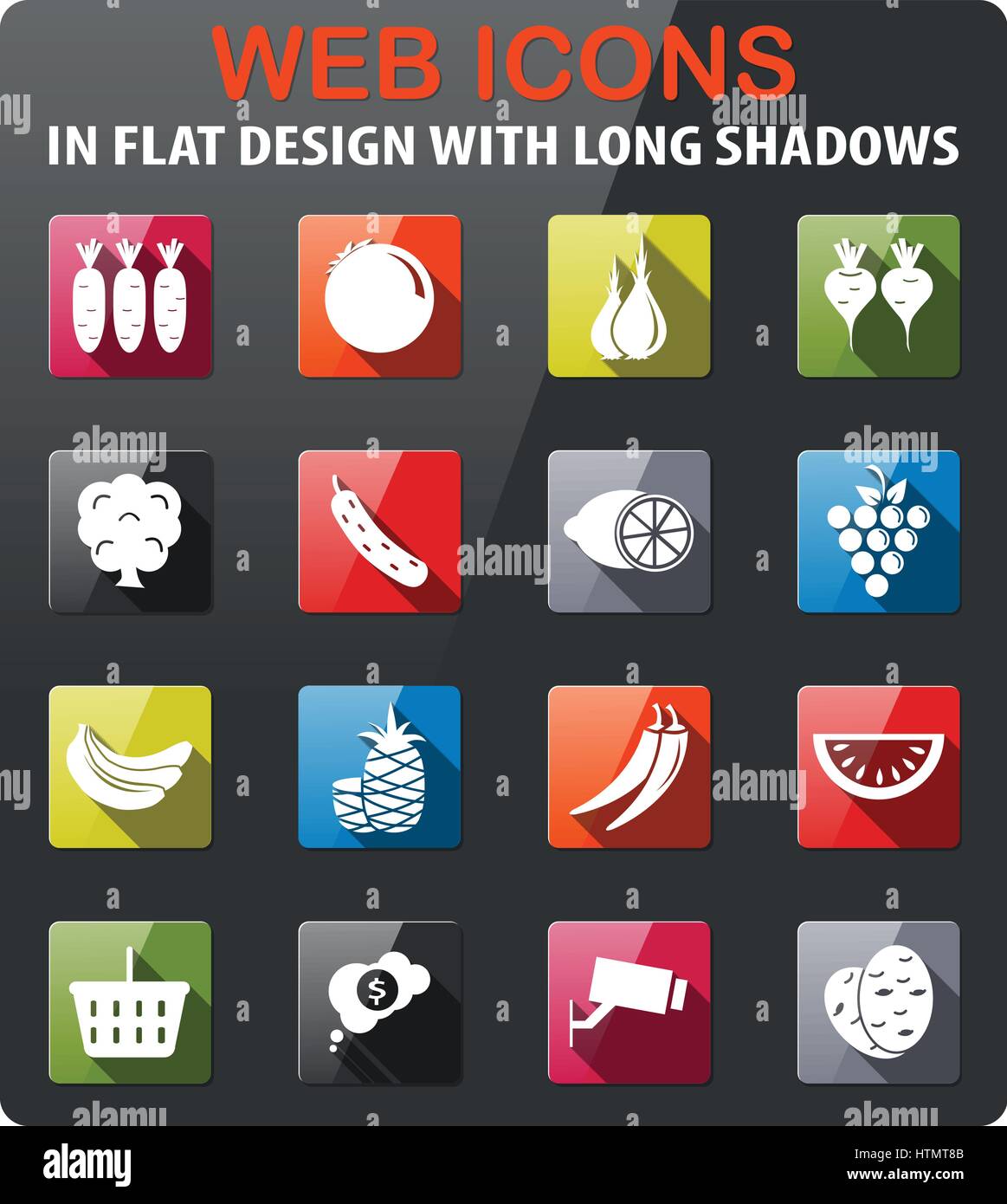 grocery store icons set in flat design with long shadow Stock Vector ...