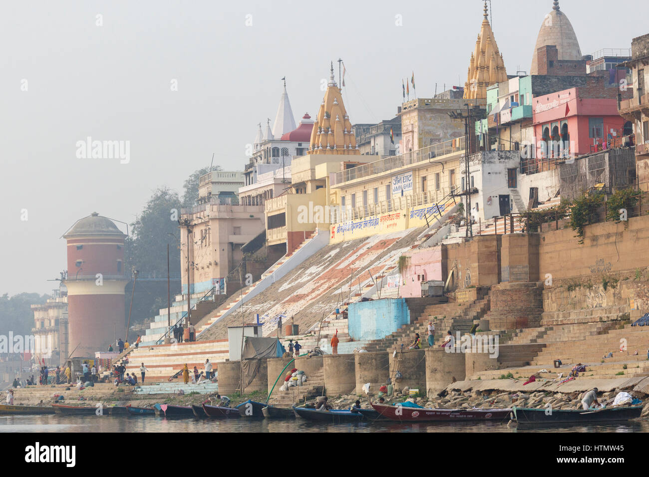 Pilgrims at the Ghats on the Ganges, Varanasi, Uttar Pradesh, India ...