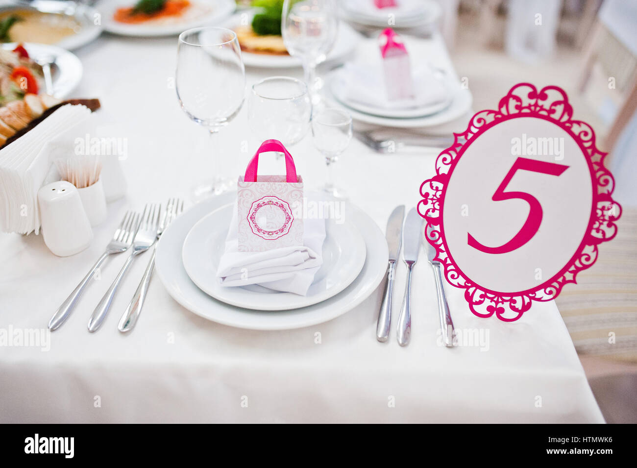 Wedding guest number of table 5 at wedding hall Stock Photo - Alamy