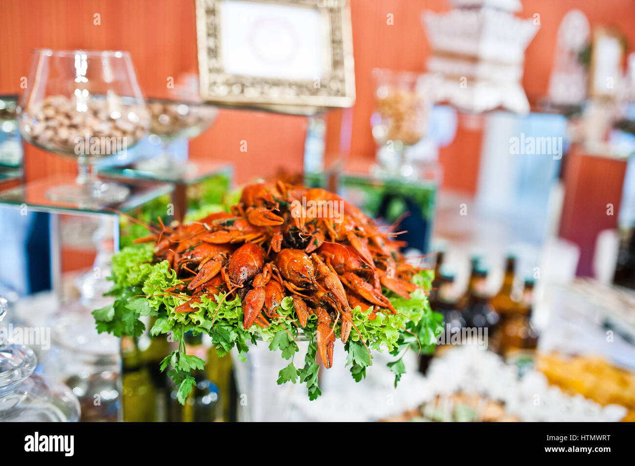 Fresh red crayfish at catering wedding reception table Stock Photo - Alamy