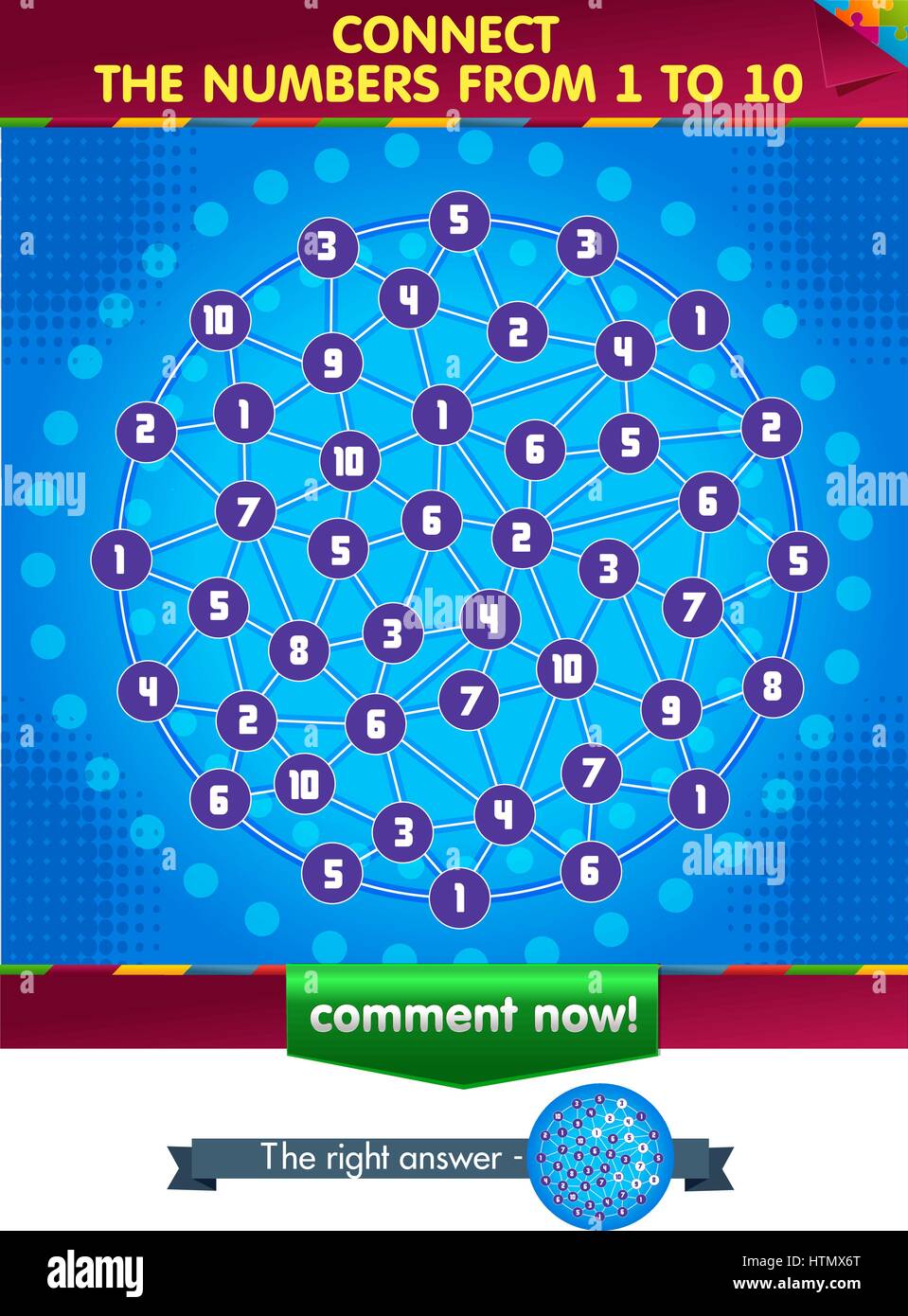 Visual Game for children and adults. Task: Connect the numbers from 1 ...