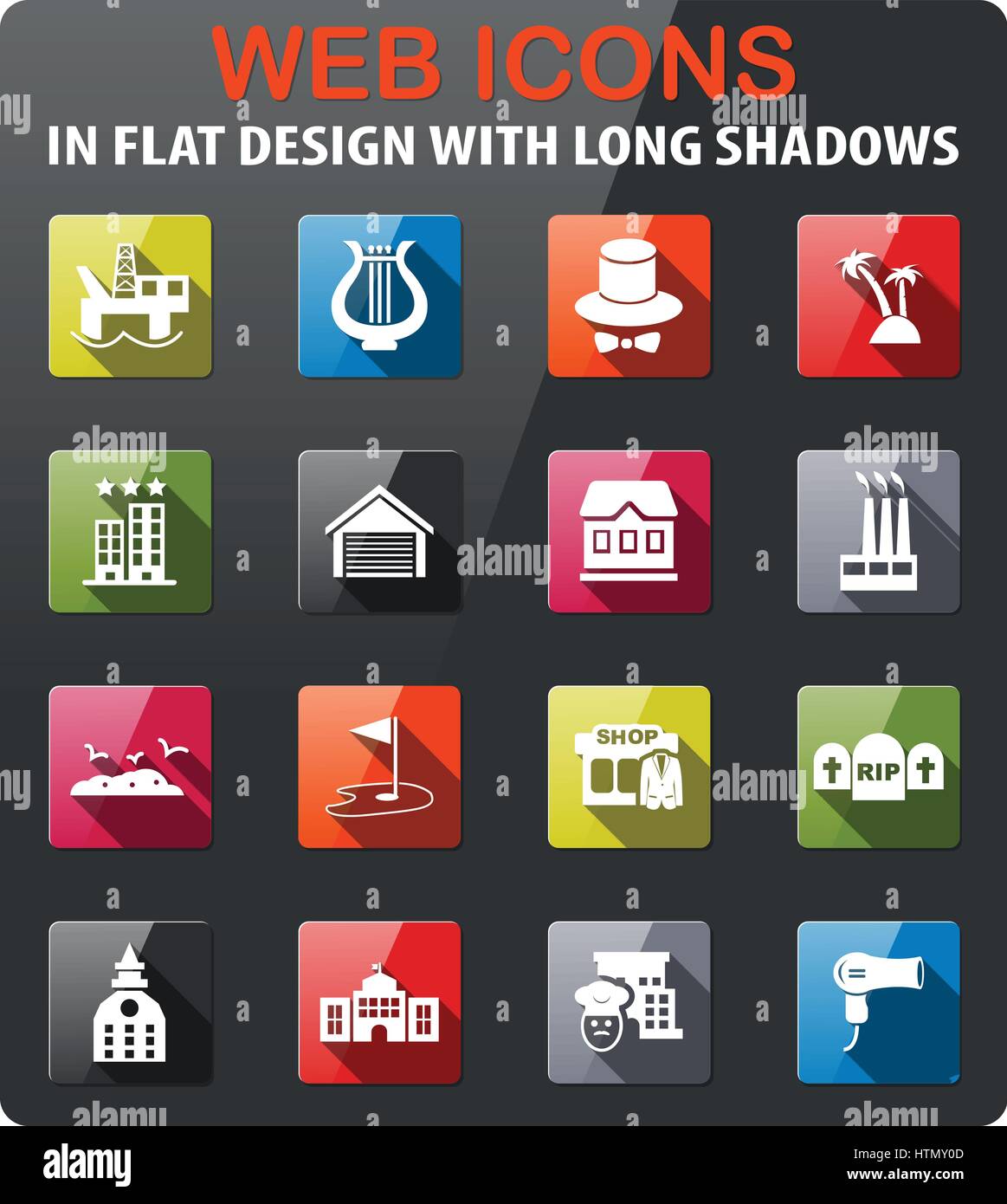 infrastructure icons set in flat design with long shadow Stock Vector ...