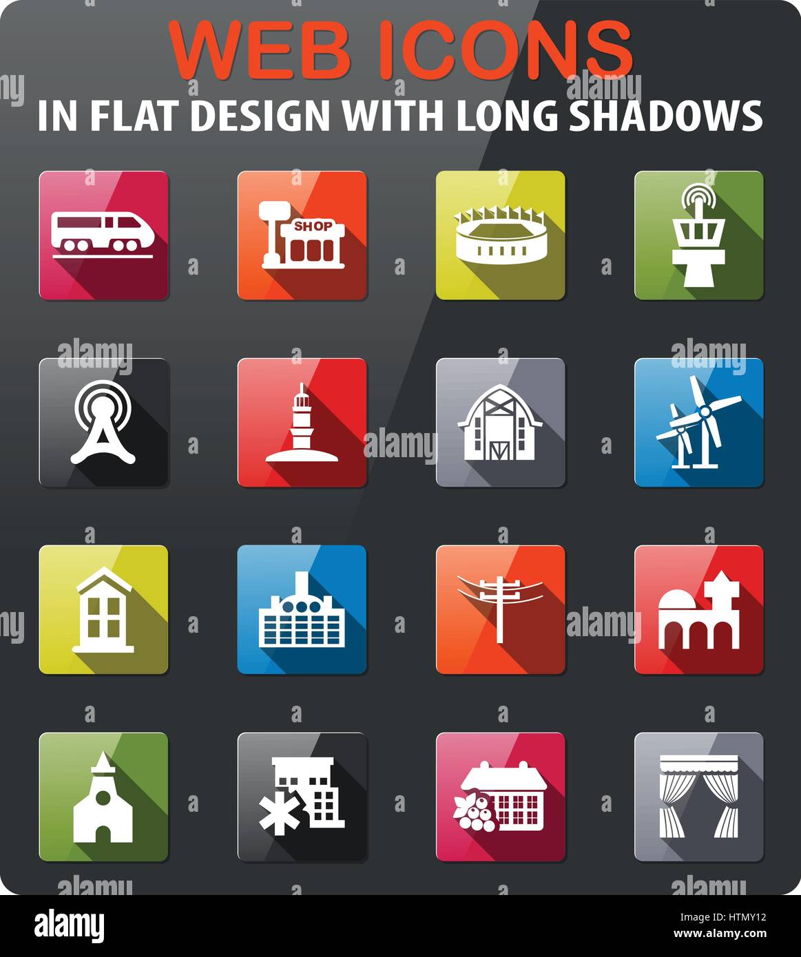 infrastructure icons set in flat design with long shadow Stock Vector ...