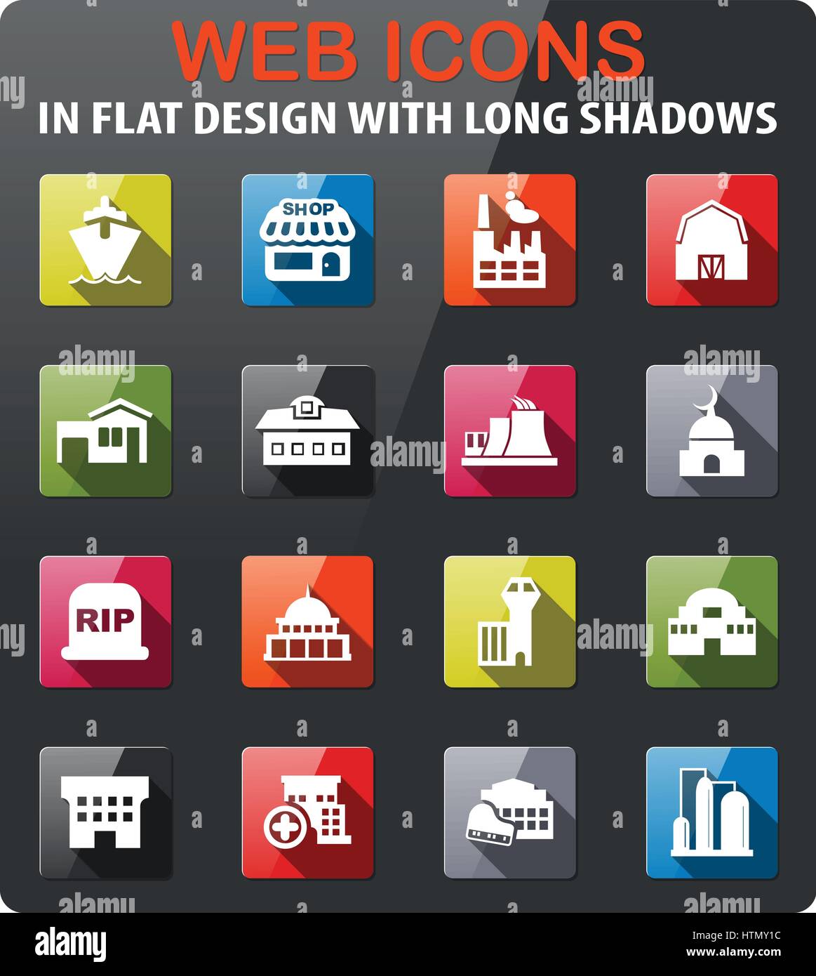infrastructure icons set in flat design with long shadow Stock Vector ...