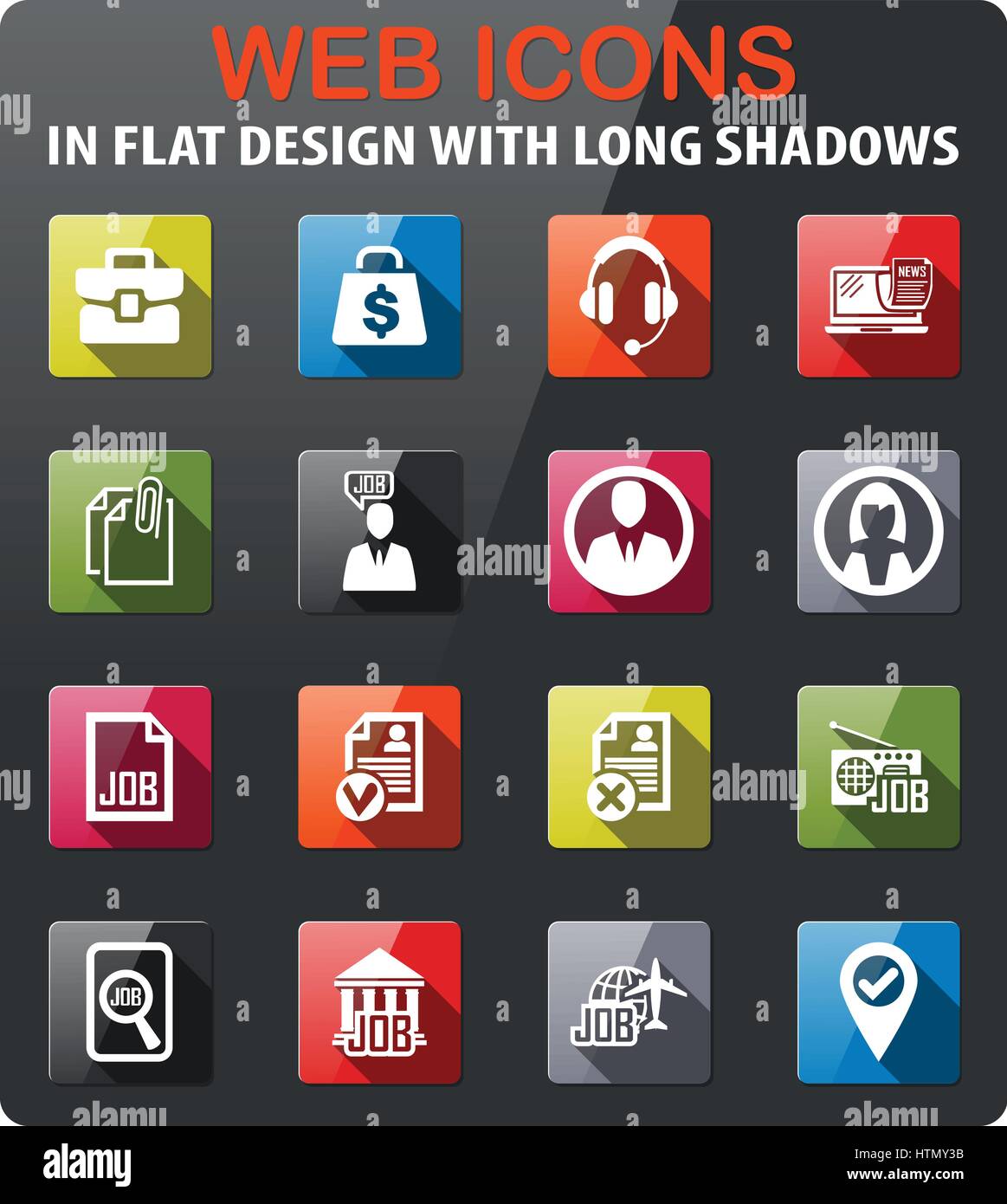 job search icons set in flat design with long shadow Stock Vector Image ...