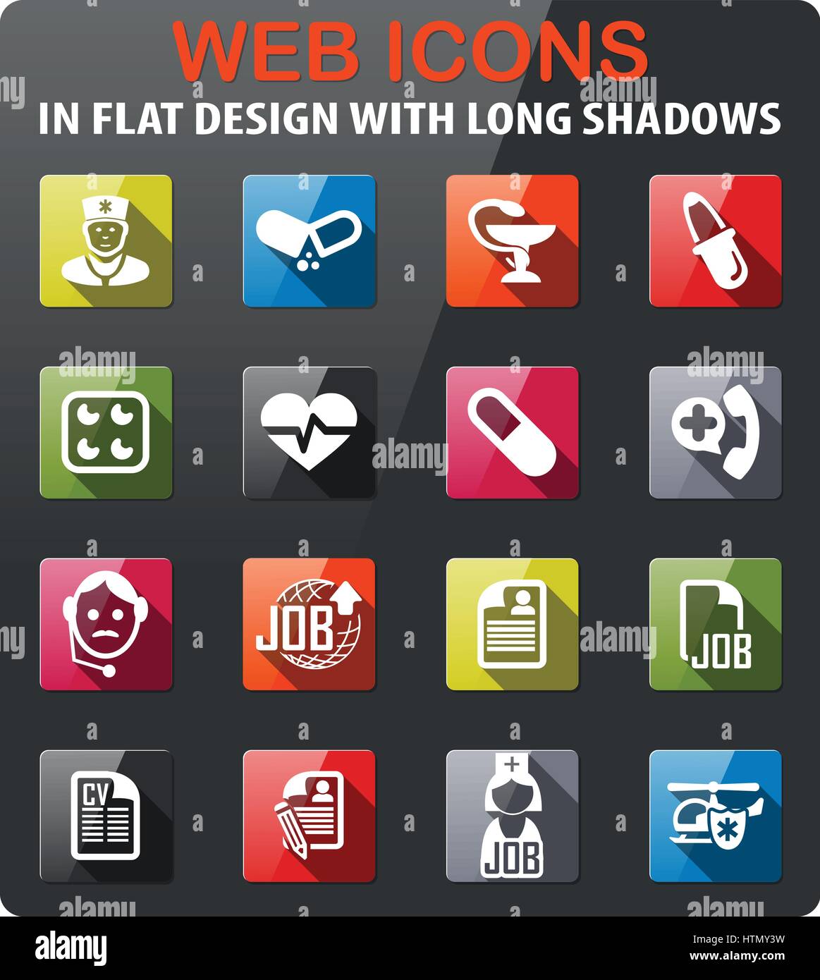 job search icons set in flat design with long shadow Stock Vector Image ...