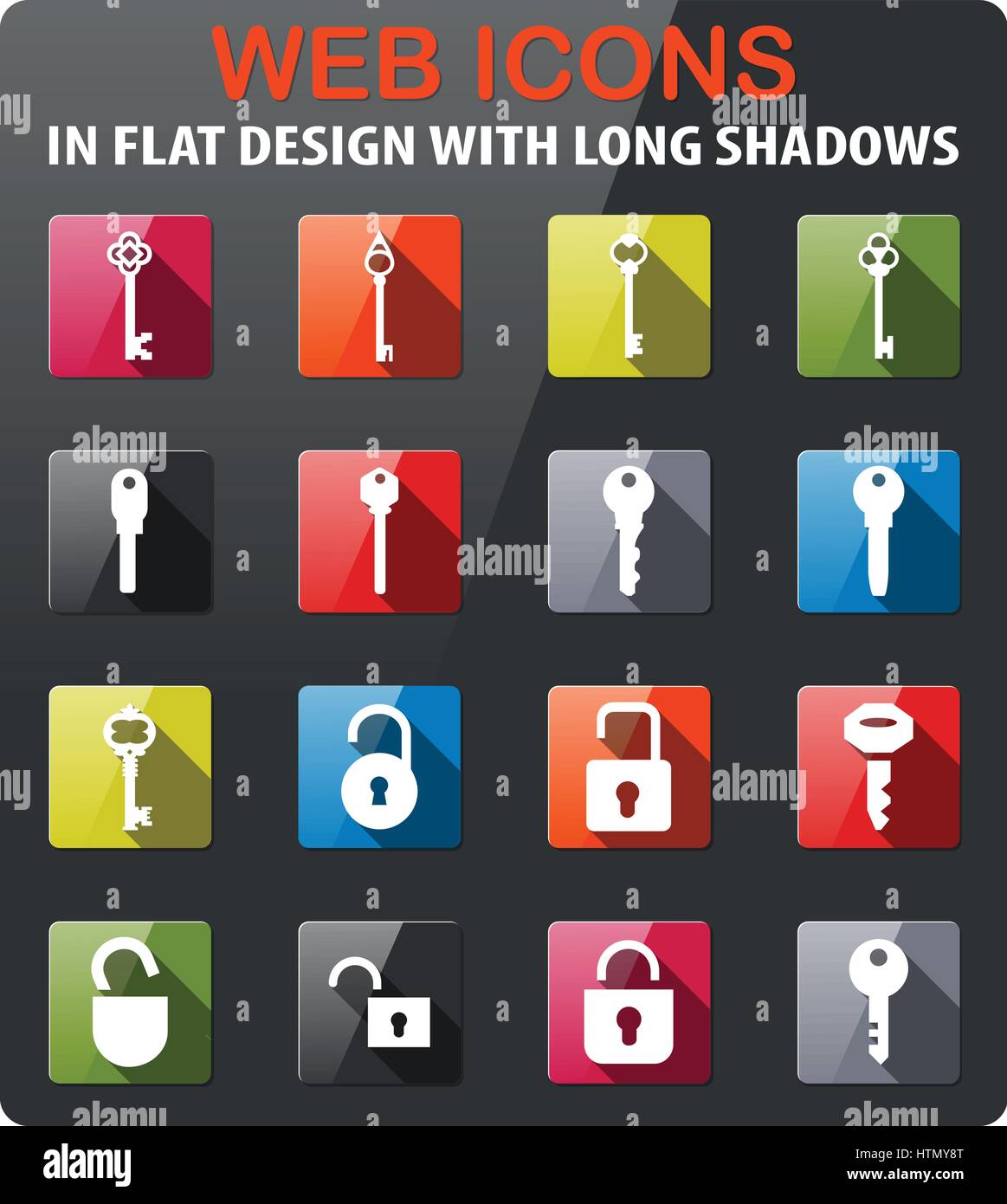 lock and key icons set in flat design with long shadow Stock Vector ...