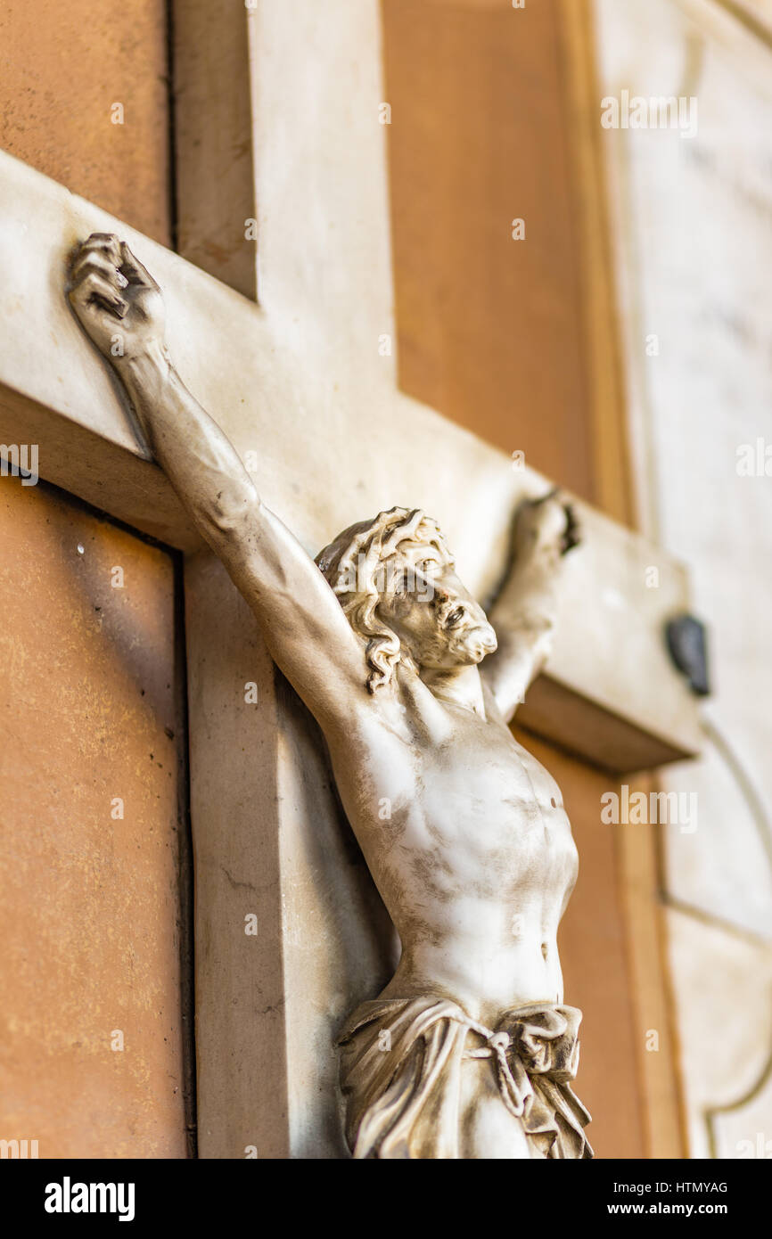 marble Crucifix with suffering Jesus Christ Stock Photo - Alamy