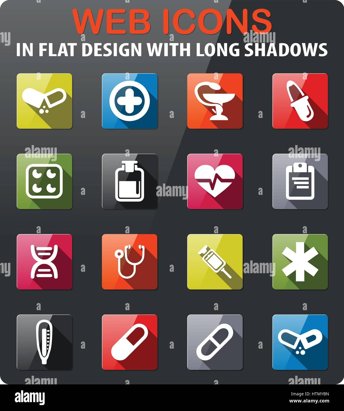 medical icons set in flat design with long shadow Stock Vector Image ...