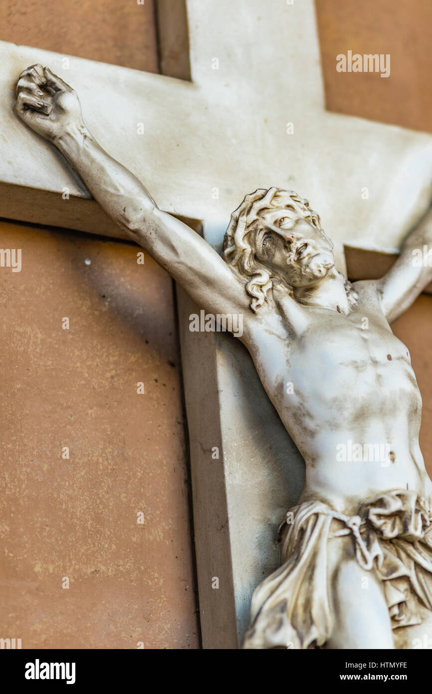 marble Crucifix with suffering Jesus Christ Stock Photo - Alamy