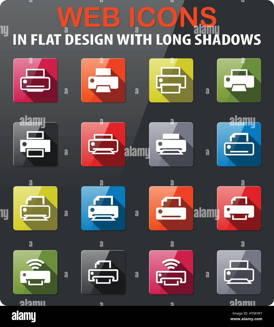 print icons set in flat design with long shadow Stock Vector Image ...