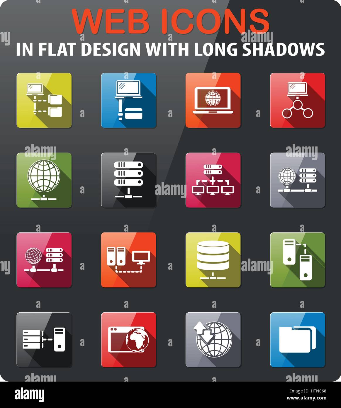 server icons set in flat design with long shadow Stock Vector Image ...