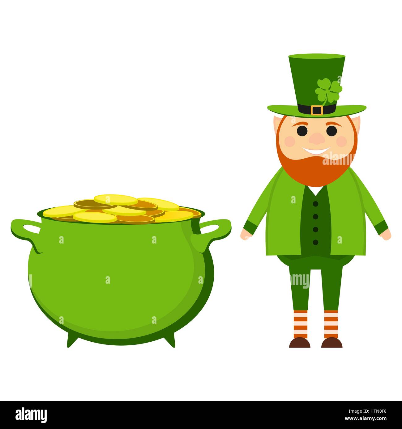 Cartoon leprechaun on St. patrick s day with a pot of gold coins Stock ...