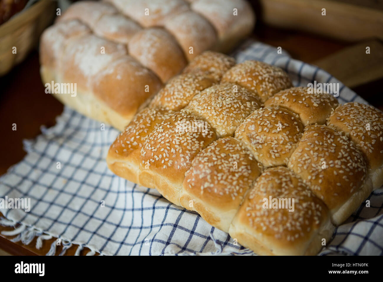 Various types of bun in basket in market Stock Photo - Alamy
