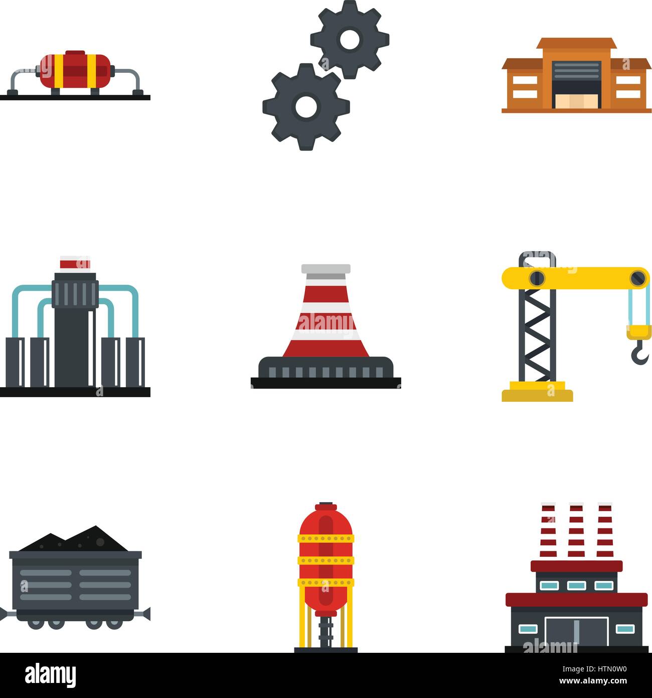 Extraction and refinery facilities icons set. Flat illustration of 9 ...