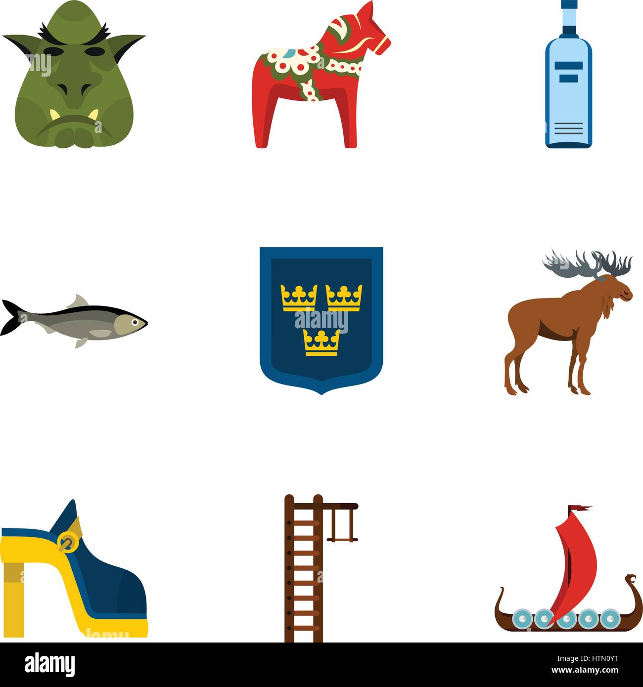 Sweden icons set. Flat illustration of 9 Sweden vector icons for web ...