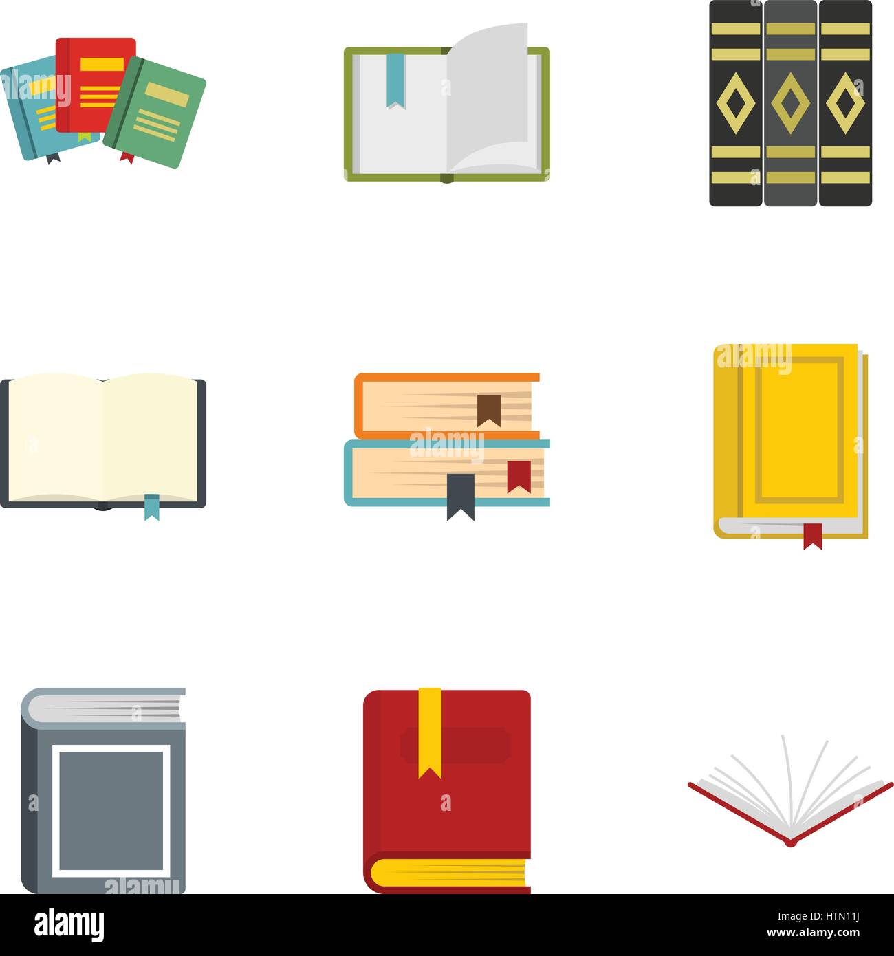 Books learning icons set. Flat illustration of 9 books learning vector ...