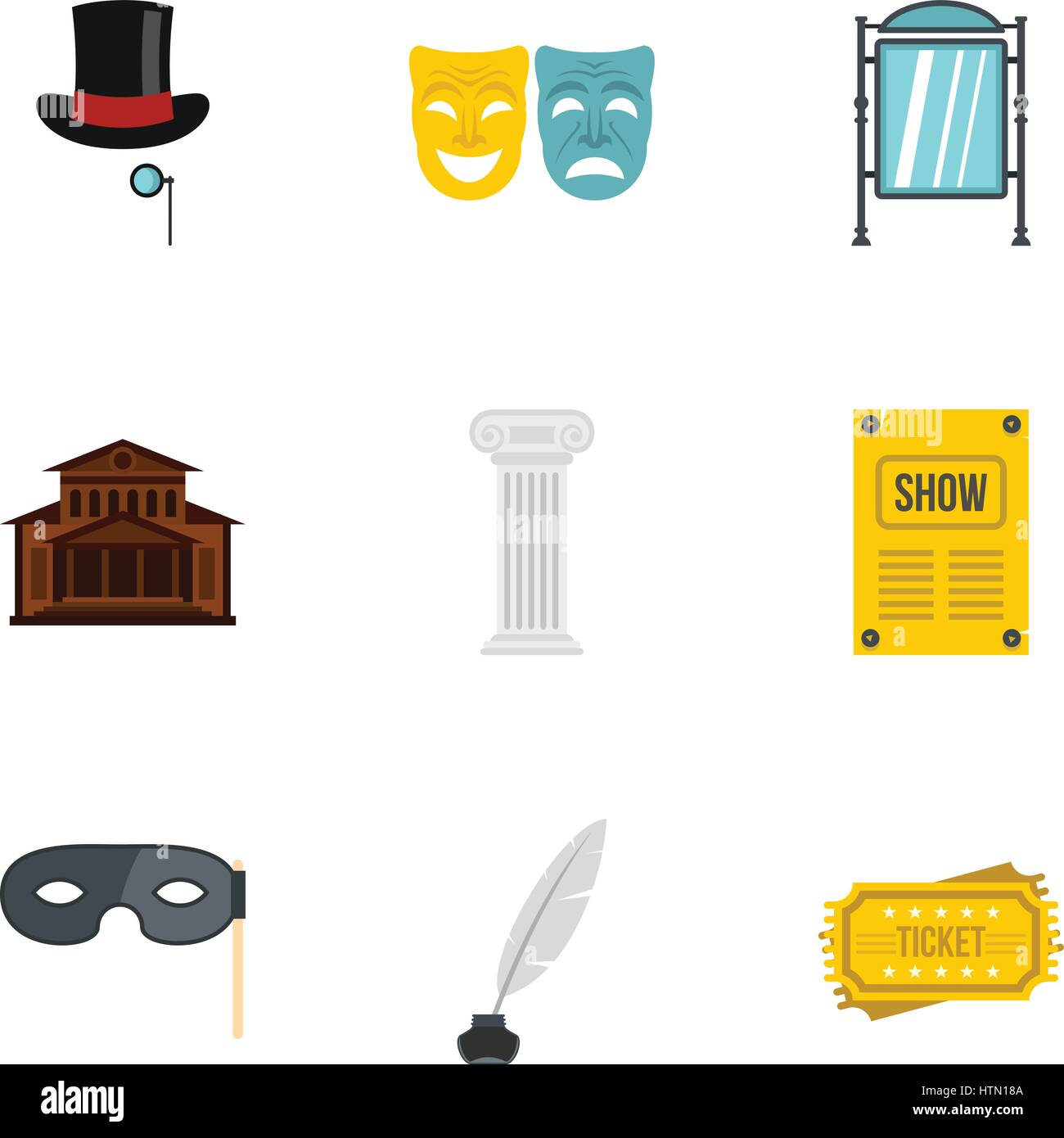 Theatre icons set. Flat illustration of 9 theatre vector icons for web ...