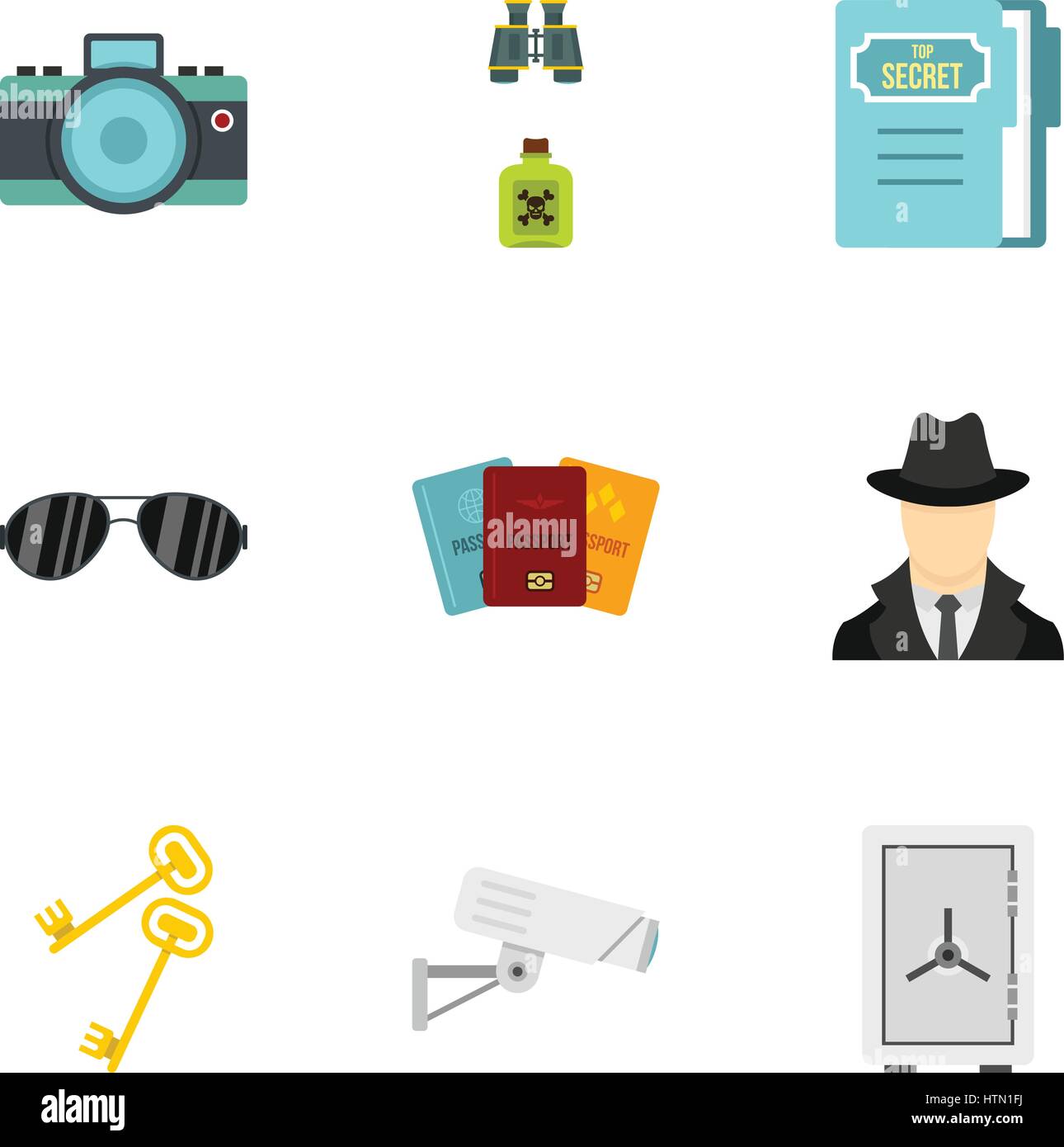 Detective icons set. Flat illustration of 9 detective vector icons for ...