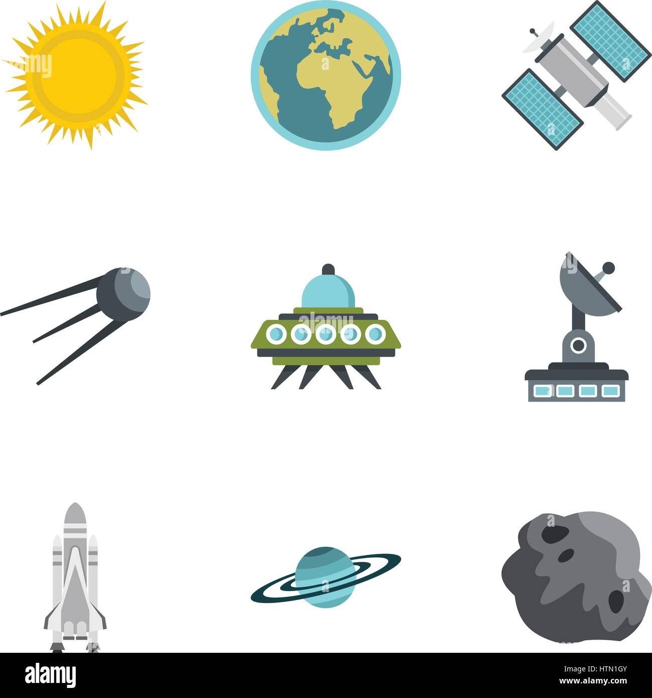 Outer space icons set. Flat illustration of 9 outer space vector icons ...