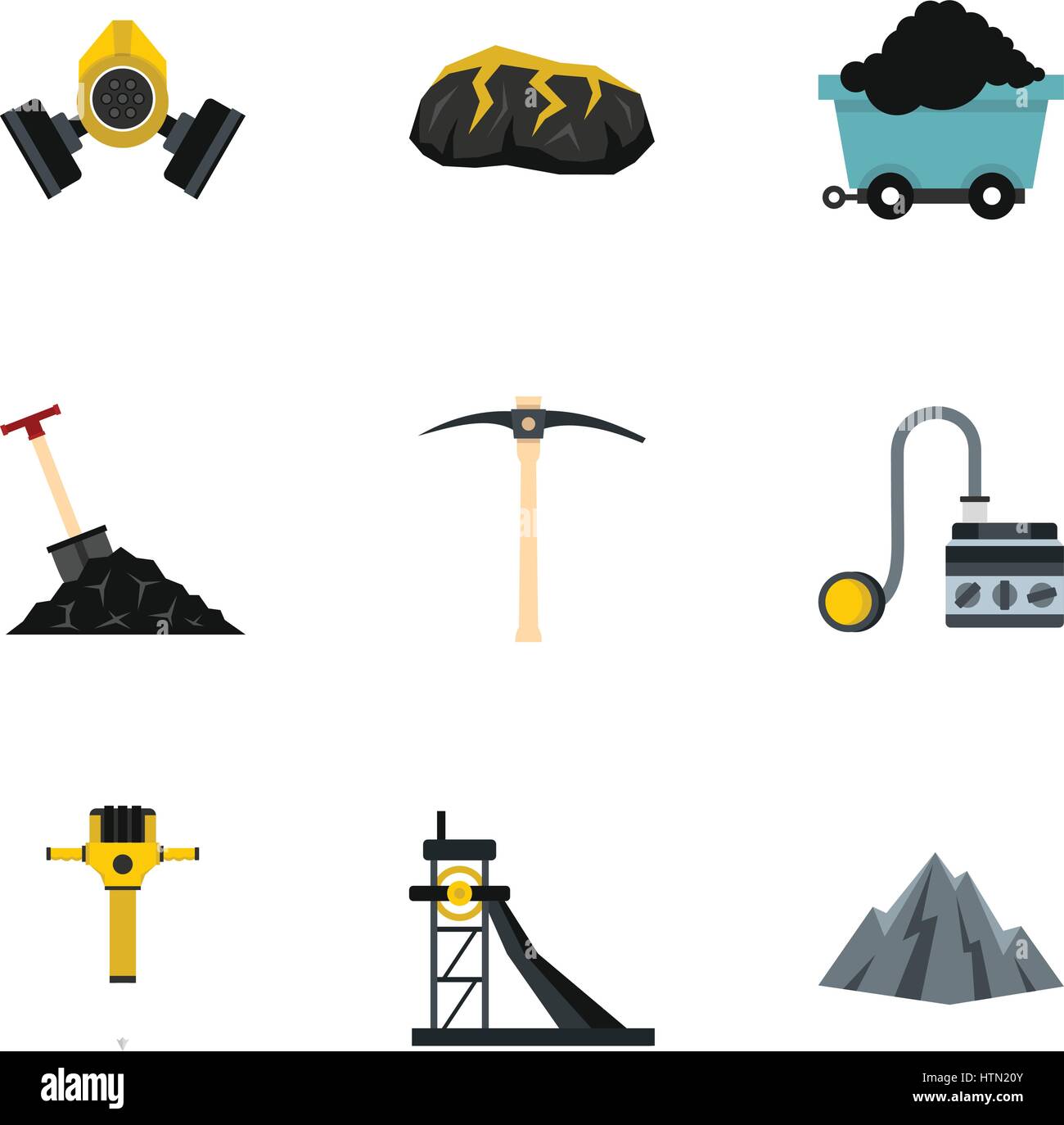Miner equipment icons set. Flat illustration of 9 miner equipment ...