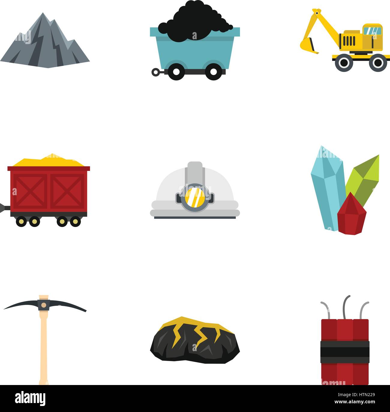Mining coal industry icons set. Flat illustration of 9 mining coal ...