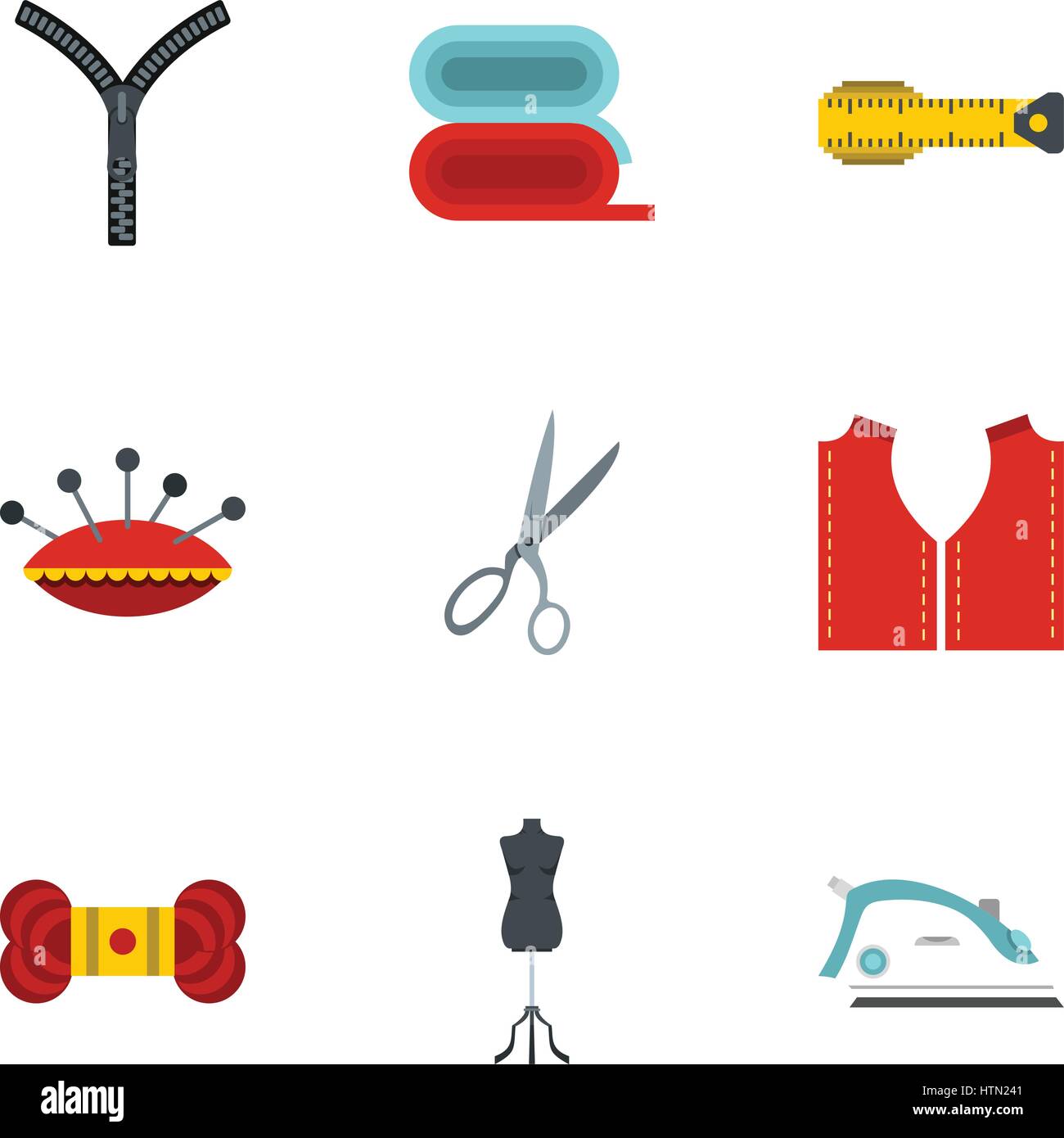 Tools and accessories for tailoring icons set. Flat illustration of 9 ...