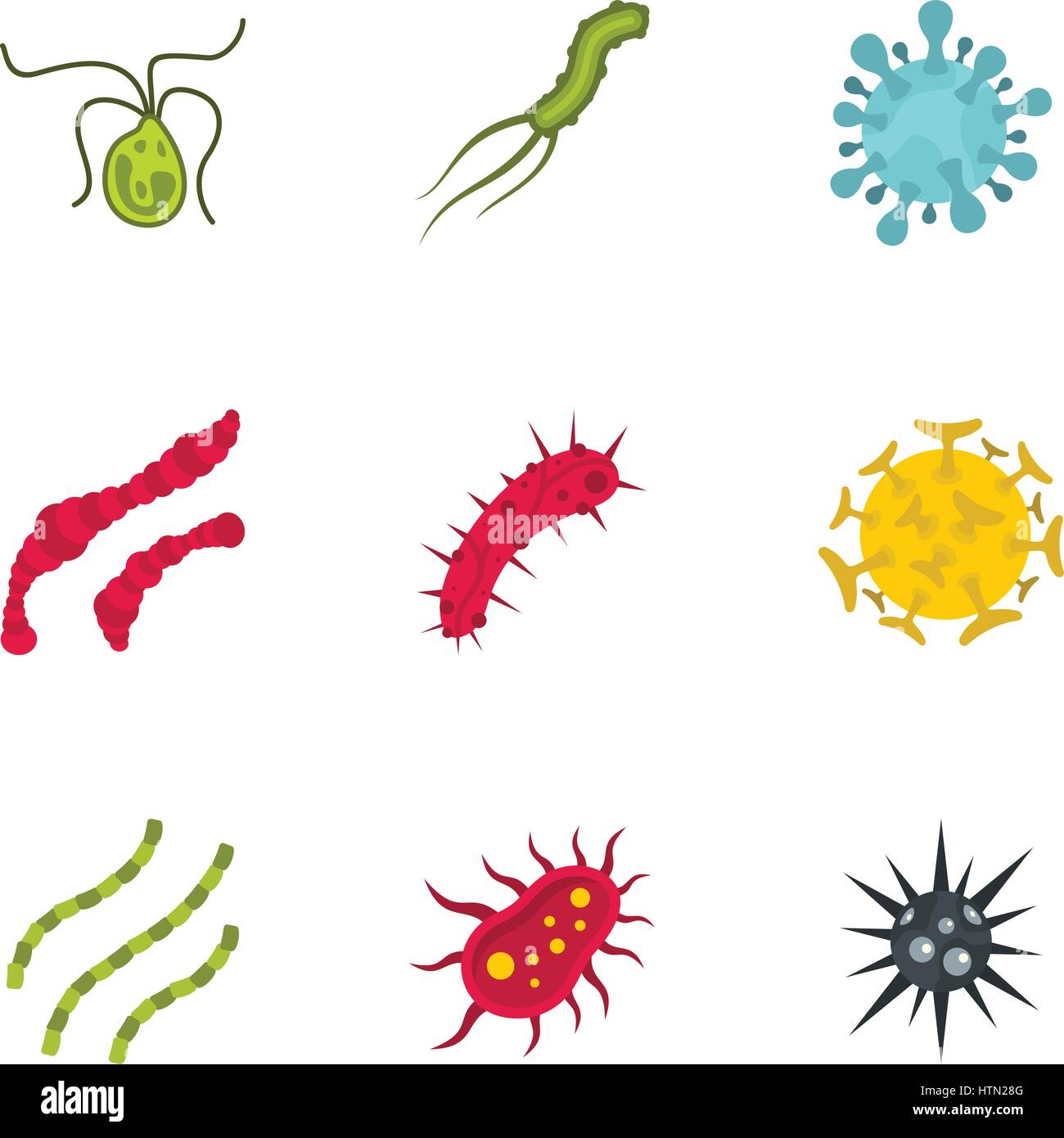 Bacteria icons set. Flat illustration of 9 bacteria vector icons for ...