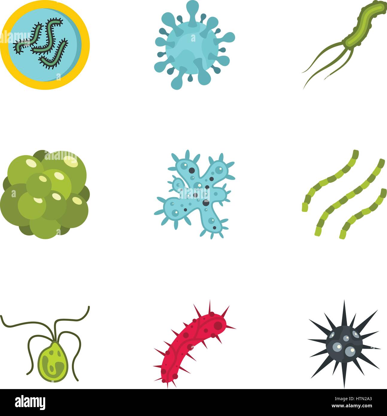 Germs icons set. Flat illustration of 9 germs vector icons for web ...