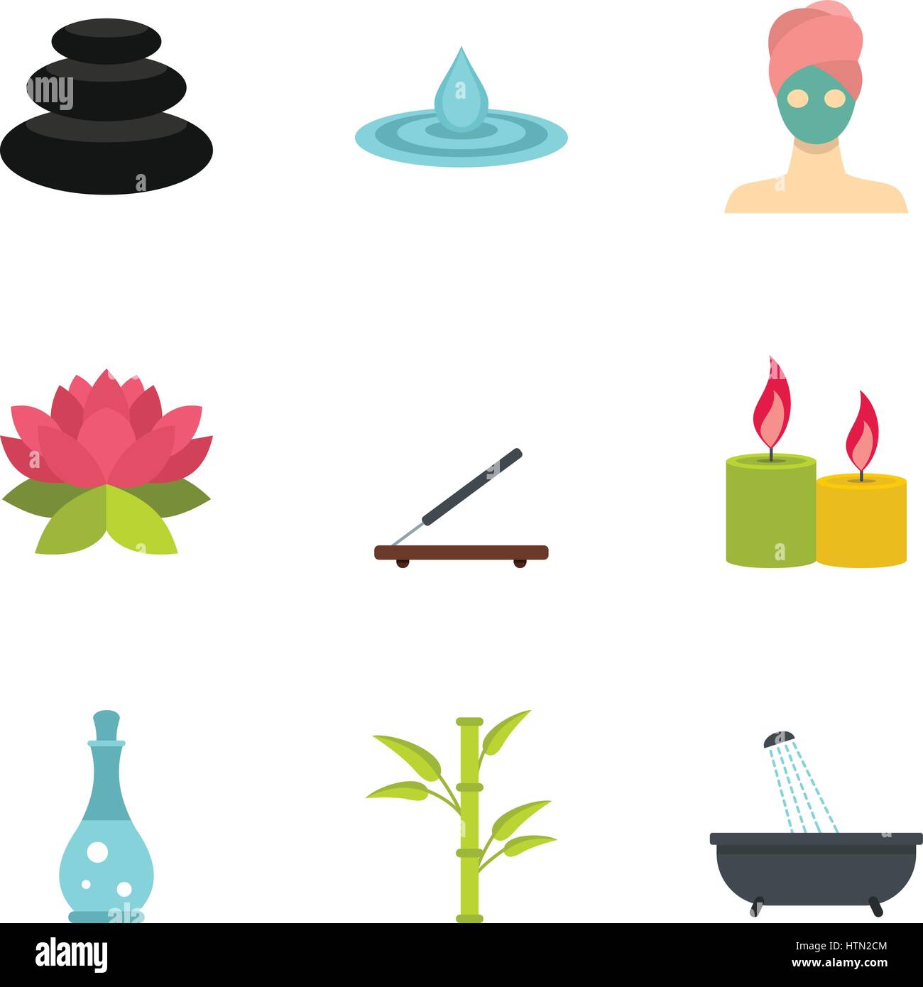 Wellness elements icons set. Flat illustration of 9 wellness elements ...